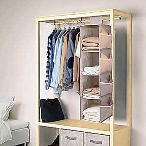 IGOYDD Hanging Closet Organizer 4 Shelf, Foldable Closet Storage Shelves, Cloth Hanging Shelves with 12 Side Pockets, Washable Wardrobe Space Saver, Gray