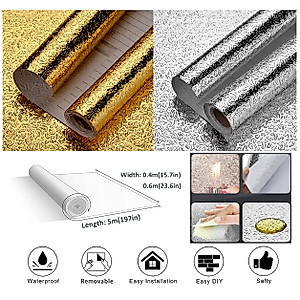 Kitchen Cabinet Oil Proof Wallpaper Stickers Kitchen Stickers Self Adhesive Kitchen Aluminum Foil Stickers Oil Proof Waterproof Kitchen Stove Sticker (A (23.6 in*197 in))
