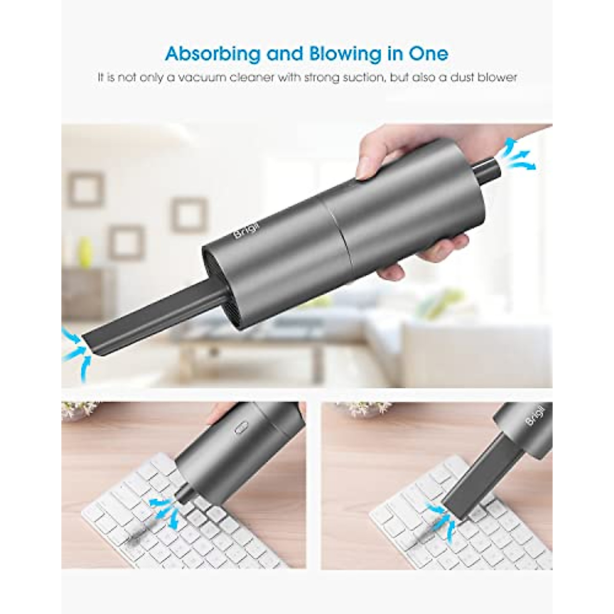 Brigii Mini Vacuum Cleaner,Small Handheld Vacuum Cordless USB Rechargeable,Dust Buster and Blower 2 in 1, Easy to Clean Desktop, Keyboard, Drawer, Car Interior and Other Crevices, Small Spaces-Y120