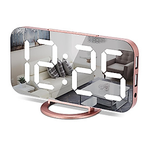 Digital Alarm Clock,7 Inch LED Mirrored Large Display, with Dual USB Charger Ports,Auto Dim,Snooze Function,Modern Desk Wall Electronic Clocks for Bedroom Living Room Office - Rose Gold