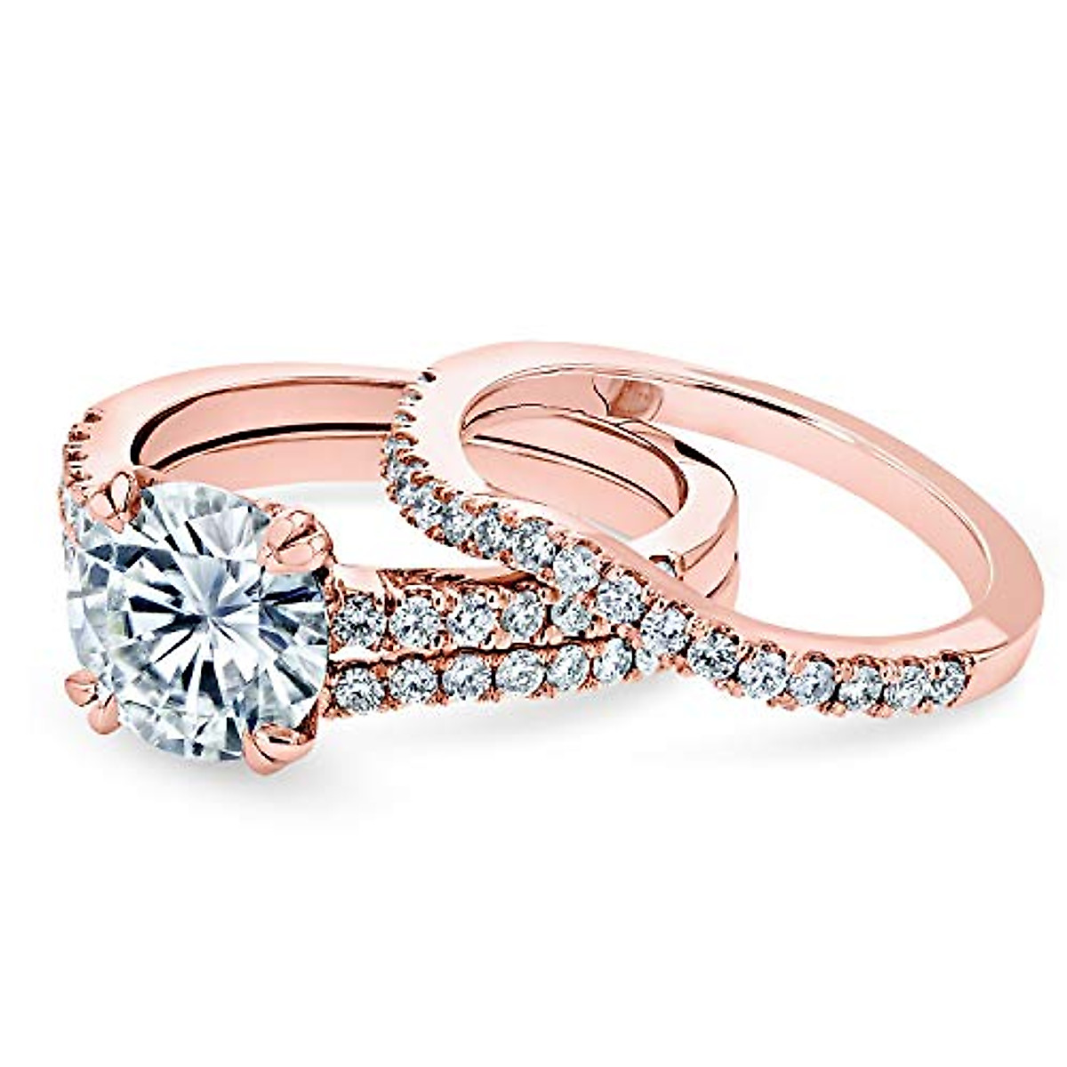Kobelli Forever One Moissanite and Lab Grown Diamond 3pc Bridal Rings Set 2 1/2 CTW 14k Rose Gold (DEF/VS), 4.5