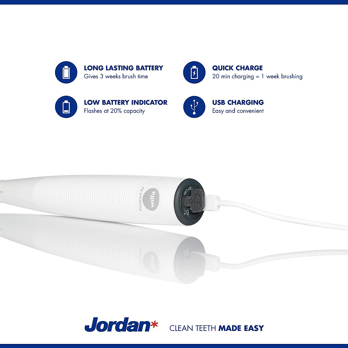 Jordan ® | Clean Smile Electric Toothbrush for Adults + Green Clean Electric Toothbrush sustainable refills x 4 units | Quick Charge, Long-Lasting Battery, Pressure Sensor, 2 Speed Modes | Black Color