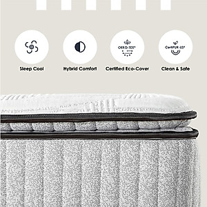 Mellow 12 Inch EIRA Hybrid Mattress Queen - Pocket Spring Gel Memory Foam, Plush Pillow Top, OEKO-TEX and CertiPUR-US certified