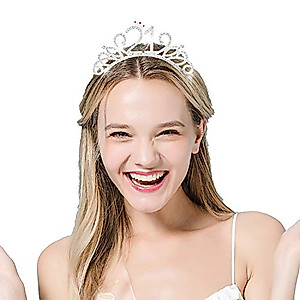 Konsait 21st Happy Birthday Rhinestone Headband Tiara, 21st Birthday Tiara Crown Headband for Girls Women Legal Adult 21st Birthday Party Decor