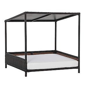 PawHut Wicker Dog House Raised Rattan Puppy Bed Cat Shelter for Indoor Outdoor Garden Patio Pet Sofa with Removable Cushion for Medium Sized Pet Brown