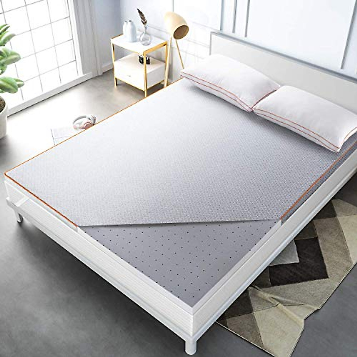 Maxzzz Memory Foam Mattress Topper Twin, 2 Inch Bamboo Charcoal Mattress Topper Bed Topper with Removable Soft Cover, Ventilated Design & CertiPUR-US Certified Foam Topper(Twin)