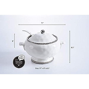 Pampa Bay Porcelain Soup Tureen and Ladle (White and Silver)