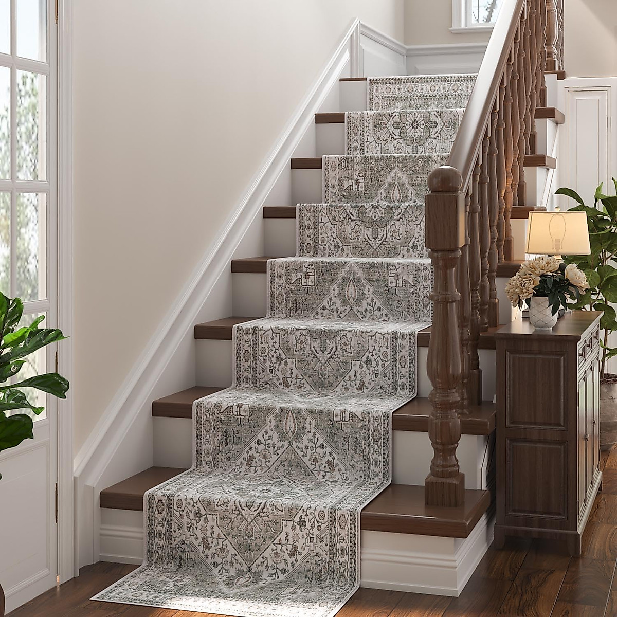 jinchan Washable Runner Rug 2x7 Kitchen Runner Rug Non Slip Grey Taupe Vintage Hallways Runner Rug Ultra-Thin Lightweight Accent Rug Soft Throw Carpet Runners Laundry Room Bedroom Livingroom