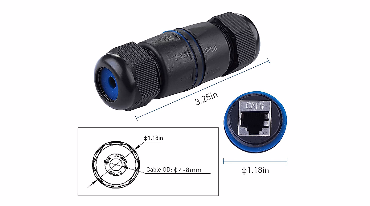 Tedgetal Waterproof RJ45 Connectors 2 Pack IP68 for Outdoor Ethernet