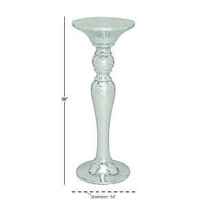 Deco 79 Polystone Round Pedestal Table with Mosaic Mirror Inlay, 14" x 14" x 36", Silver
