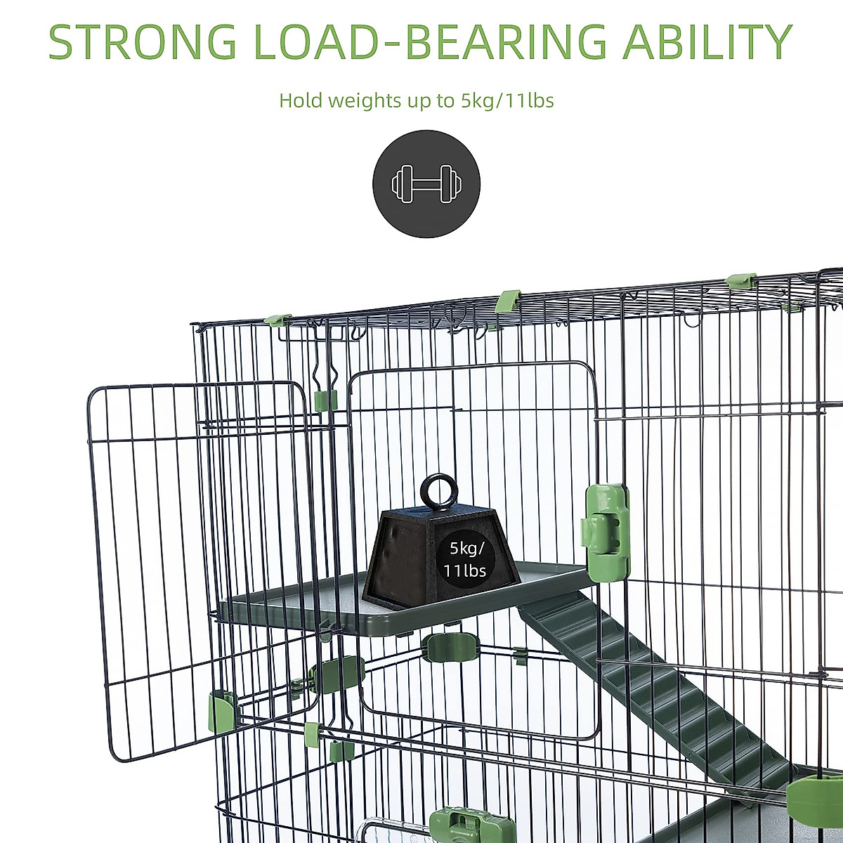 Gecheer 4-Tier 32" Small Animal Metal Cage Height Adjustable with Lockable Casters Grilles Pull-Out Tray for Rabbit Chinchilla Ferret Bunny Guinea Pig Squirrel Hedgehog Green