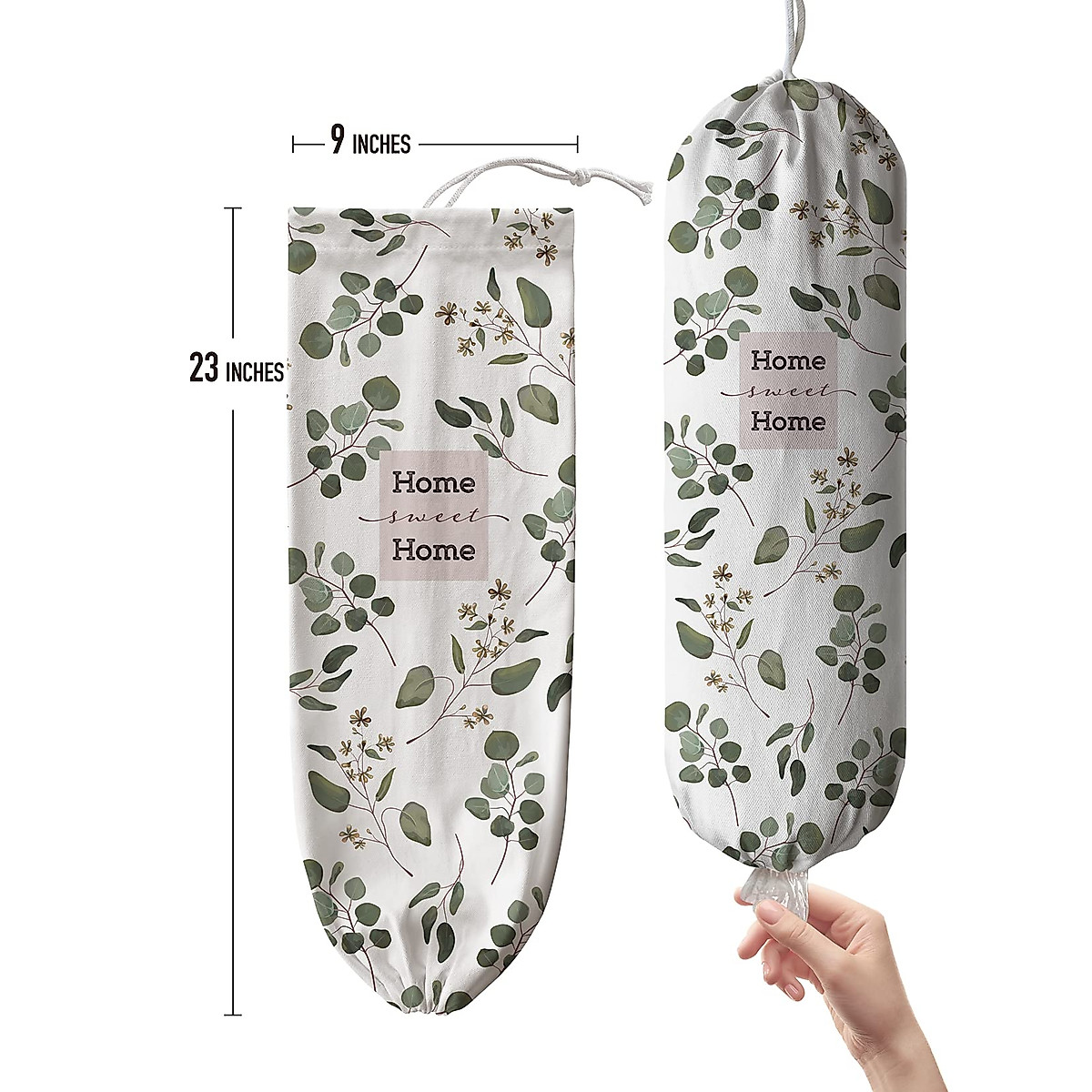 Hglian Grocery Bag Storage Dispenser,Wall Mount Plastic Bag Holder,Garbage Shopping Trash Bags Carrier Organizer,Eucalyptus Leaves Farmhouse Sweet Home Kitchen Decor,Gifts for Women Grandma Mom