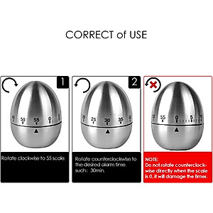 Egg Kitchen Timer Stainless Steel Metal Mechanical Cooking Timer 60 Minute Silver for Kids Cooking Tools