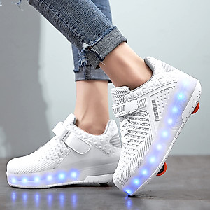 AIkuass Wheely Shoes for Kids Roller Shoes USB Rechargeable LED Light Up Wheel Shoes Skate Sneaker Shoes for Boys Girls Kids (6 Big Kid / EU39, White)