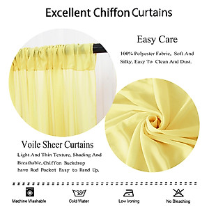 DUOBAO Chiffon Backdrop Curtain 96 Inch Length 2 Panel 29 Inch Width Wedding Backdrop Drapes Yellow Sheer Curtains Panels Tulle Fabric Photography Backdrops for Party