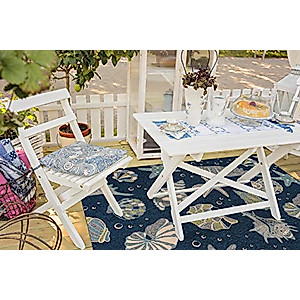 GAD Great American Distributors Sanibel Premium Indoor Outdoor Area Rug Accented Island Seaside Seashell Aquatic Marine Life Design Navy Blue/Gray (5'3"x7'7")
