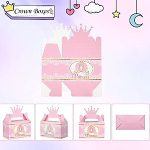 Outus 12 Pieces Little Princess Crown Treat Box Princess Decoration Supplies Favors Pink and Gold Princess Baby Shower or Birthday Girl Party Boxes