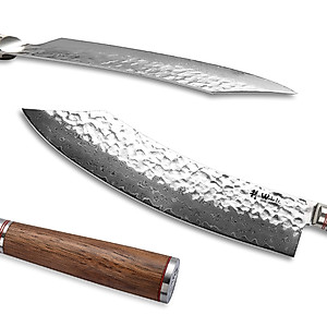Wakoli Butcher's and BBQ Knife, 12-inch Blade Damascus Chef Knife made of 67 Layers Damascus Steel with VG10 Core, Butcher Knife for Meat Cutting with Walnut Wood Handle, Sharp Kitchen Knives (Walnut)