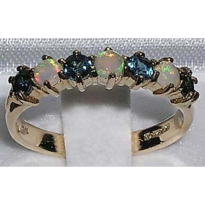 LetsBuyGold 10k Yellow Gold Real Genuine Opal & Sapphire Womans Eternity Band Ring - Size 10