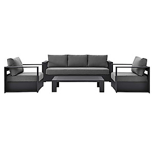 Modway Tahoe 4-Piece Fabric/Powder-Coated Aluminum Outdoor Set in Charcoal/Gray