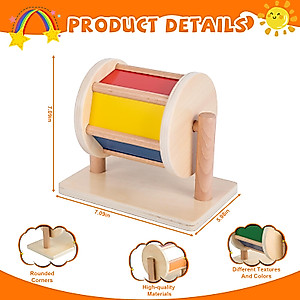 Montessori Baby Toys Play Kit Montessori Mirror Peekaboo Knob Puzzle, Medium Spinning Drum and Rainbow Fabric Ball Kit Toys for 6-12Months Toddlers