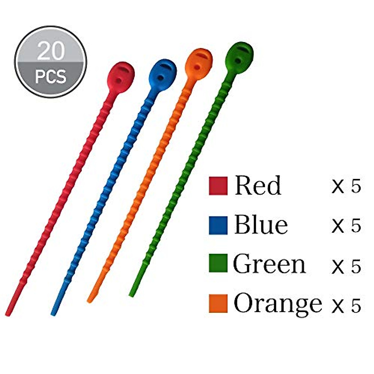 Multi Purpose Silicone Zip Ties - 20 pcs - 6 inch Reusable Zip Ties - Releasable Zip Ties in Multi Color (Red, Blue, Green, Orange) - Ties for Home, Office from EcoSearene