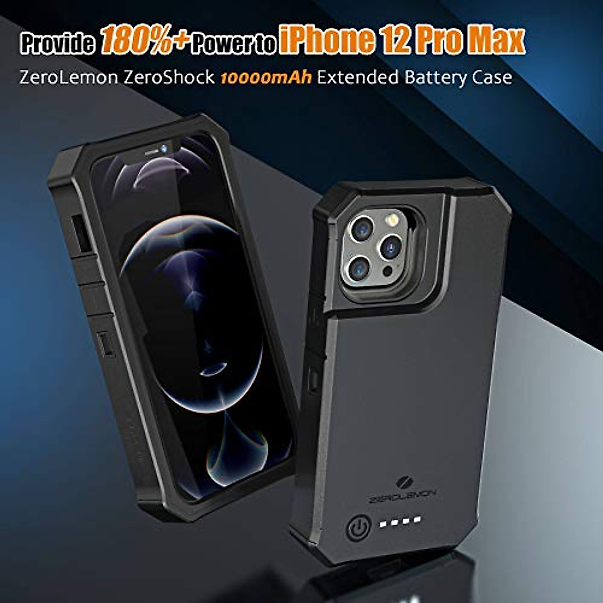 ZEROLEMON Battery Case for iPhone 12 Pro Max, 10000mAh Wireless Charging & Lightning Headphone Supported, RuggedJuicer Extended Battery Charger Case for iPhone 12 Pro Max 6.7" 2020 - Black