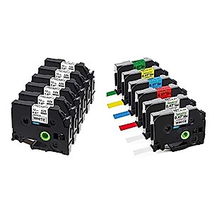 Compatible Label Tape Replacement for Brother Ptouch TZe-231 Label Tapes Bundle with Replacement TZe Label Tape Multicolor, 0.47" x 26.2', Black on White/Clear/Red/Blue/Yellow/Green (Total 12-Pack)