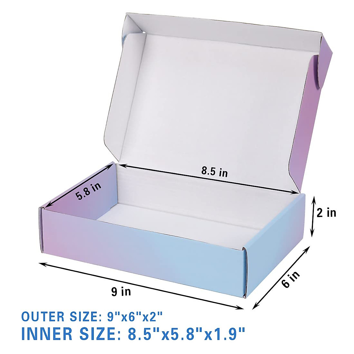 DERZIFUN 30 Pack 9x6x2 Inch Corrugated Packaging Mailer Boxes, Purple-Blue Shipping Packaging Boxes for Small Business, Recyclable Cardboard Literature Gift Boxes Mailing