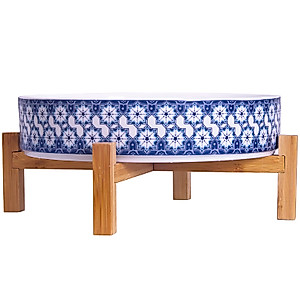 ARTKETTY Succulent Pots, 11 Inch Large Succulent Planters with Drainage Ceramic Bonsai Pot with Bamboo Stand, Shallow Planters for Indoor/Outdoor Plants Modern Floral Cactus Flower Plant Bowl