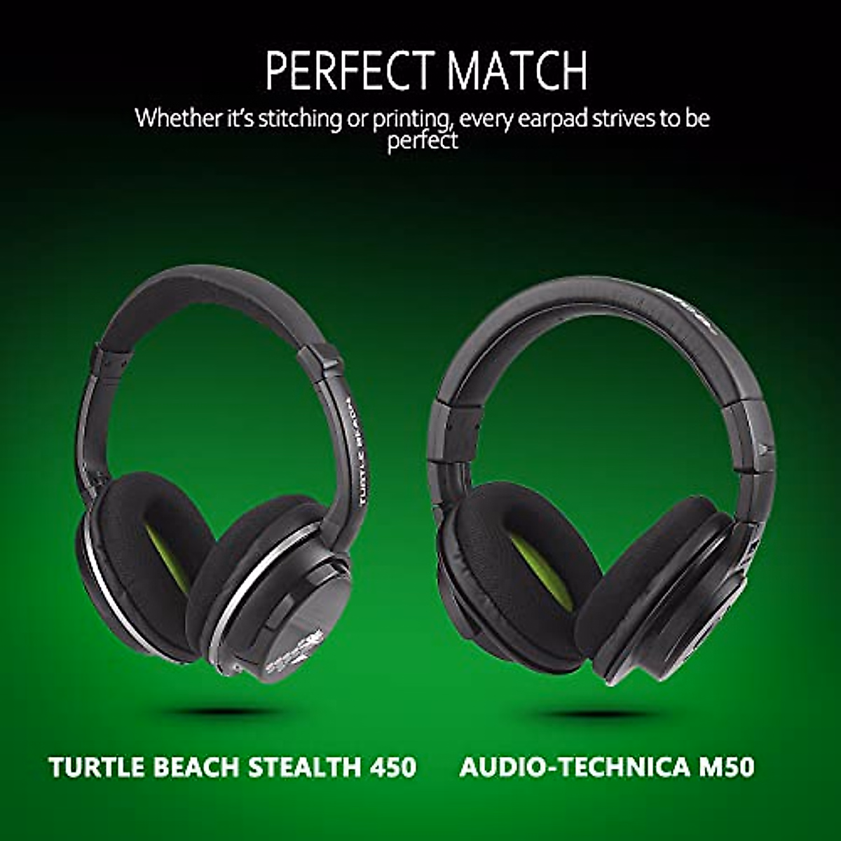 Krone Kalpasmos Upgraded Replacement Earpads for ATH M50X / M40X / M30X / MSR7 - Fits Audio Technica M Series, SteelSeries Arctis 3/5 / 7 / 9X & Pro, Breathable Fabric & Memory Foam, Green