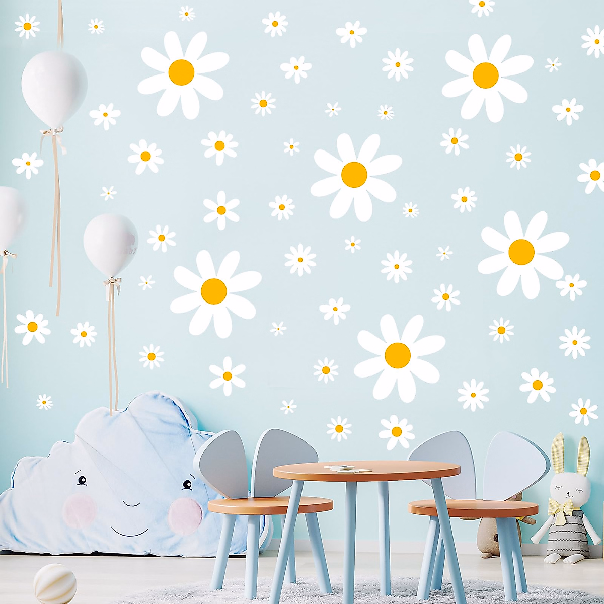TaoBary 165 Pieces 15 Sheet Large Daisy Wall Decals Flower Stickers Vinyl Peel and Stick Floral Decal Daisy Wall Decor for Nursery Playroom Bedroom Living Room(Cute)