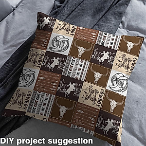 Western Cowboy Fabric by The Yard Cow Skull Cowboy Boots Hat Decor Fabric for Sewing Lovers Brown Grid Wild Cactus Tribal Arrow Fabric for DIY Upholstery and Home Accents 1 Yard
