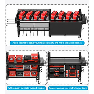 CCCEI Power Tools Organizers with Charging Station. Drills and Battery Holder Wall Mount with Cabinet Storage. Garage Rack Shelf with Power Strip. Gifts for Men, Father.