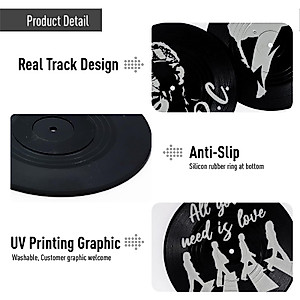 REDIVA Vinyl Record Coasters for Drinks with Record Player Holder, 6 Pcs Retro and Legendary Coasters Set, Funny Coasters for Music Lovers, Housewarming Hostess Gifts, Birthday Gift Ideas