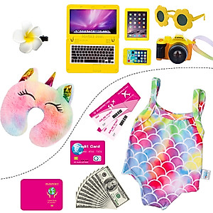 BDDOLL 18 Inch Doll Clothes and Accessories Dolls Travel Suitcase Luggage Play Set for 18 Inch Girl Doll Including Sunglasses Camera Computer Phone Ipad
