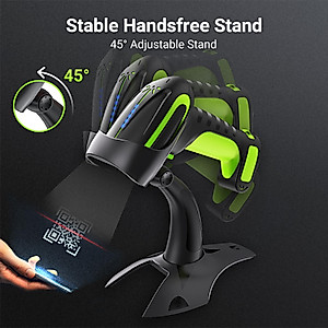 Tera Barcode Scanner Wireless 2D QR with Stand: Pro Version Battery Level Indicator 2500mAh Industrial Grade Bar Code Reader Works with Bluetooth 2.4G for Windows Mac Android iOS 8100 Pro Green