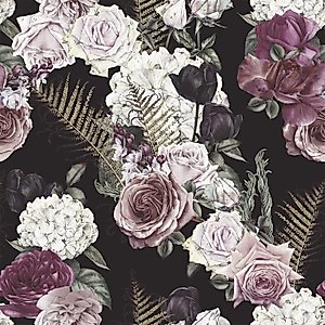 CRE8TIVE 24"x118" Vintage Rose Floral Wallpaper Peel and Stick White Purple Pink Flower Wallpaper Removable Black Contact Paper Self Adhesive Vinyl Floral Contact Paper for Girls Room Cabinets Drawers
