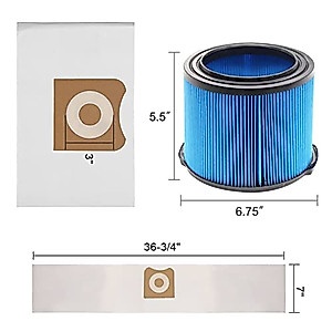 2 Pack VF3500 Replacement Filter for Ridgid 3-4.5 Gallon Wet Dry Vacuums + 4 Pack VF3501 Filter Bags Compatible with Ridgid 3-4.5 Gallon Wet Dry Vacuums (6 Pack)