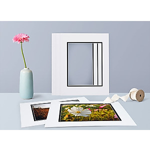 Golden State Art, 11x14 Double Mats for 8x10 - for Photos, Pictures, Frames - Acid-Free, 5 Pack, White Over Black