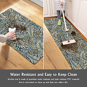 Anti Fatigue Kitchen Mat Set of 2 Pieces,Farmhouse Blue Kitchen Rugs and Mats,Waterproof Non Slip Memory Foam Cushioned Comfort Kitchen Floor Mat,Padded Kitchen Mats for Standing(17’’x30’’+17’’x47’’)