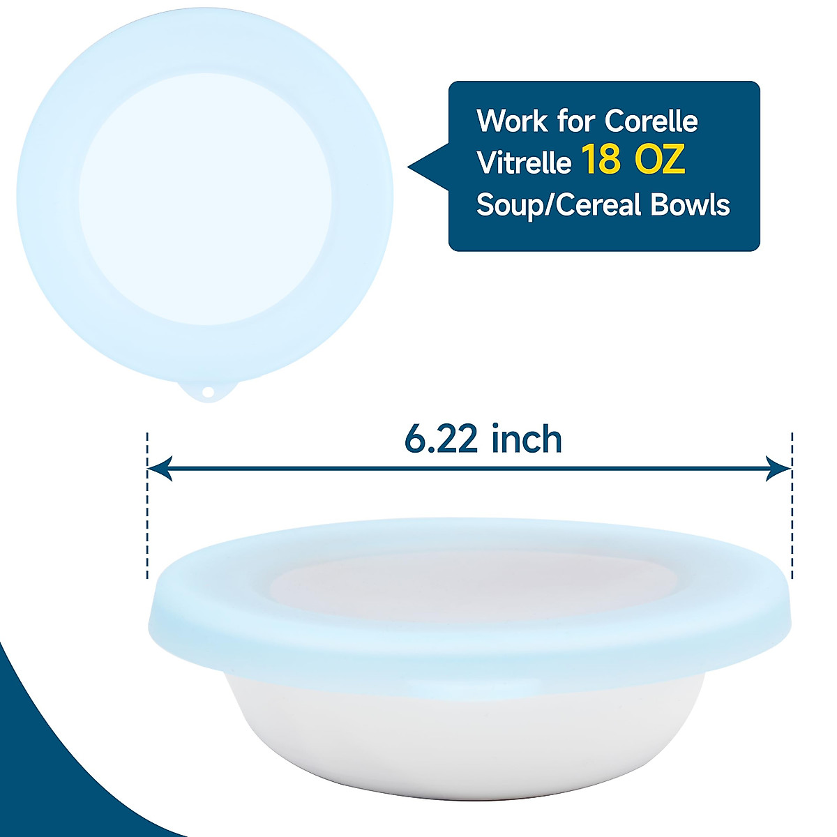 KIICII 4 Pack Silicone Lids for Corelle Vitrelle 18-Oz Soup/Cereal Bowls, Freezer & Microwave & Dishwasher Safe (Bowl not included)