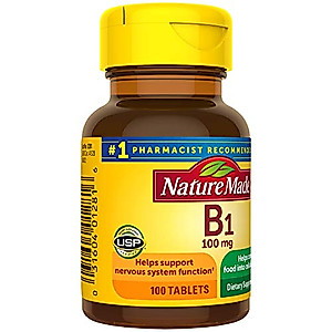 Nature Made Vitamin B1 100 mg, Dietary Supplement for Energy Metabolism Support, 100 Tablets, 100 Day Supply