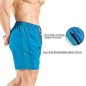 Gaglg Men's 5" Running Shorts 2 Pack Quick Dry Athletic Workout Gym Shorts with Zipper Pockets Light Blue/White,Large