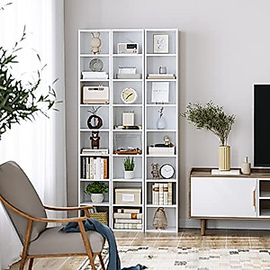 FOTOSOK 8-Tier Media Tower Rack, 11.6 X 9.3 X 70.9 Inches CD DVD Slim Storage Cabinet with Adjustable Shelves, Tall Narrow Bookcase Display Bookshelf for Home Office, White