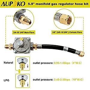 Aupoko 710-0003 Natural Gas Conversion Kit for Grills, 10FT Natural Gas Conversion Kit, Natural Gas Regulator, 1/2" Quick Connect Disconnect Adapter, 3/8" Fitting. Convert Propane to Natural Gas