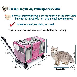 Cat Carrier, Dog Carrier Airline Approved【Fit American/TSA/Delta/United Airline】 for Small Dogs or Large Cat, Cat Bag Carrier with Wheels, Folding Pet Carrier Under Seat for Walking Travel Vet Visits