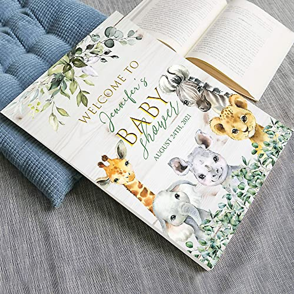 Personalized Safari Baby Shower Welcome Sign Poster, Jungle Animals Print Art, Cute Watercolor Jungle Baby Shower Welcome Decoration, Custom Baby Shower Wall Art Poster Canvas, Home Decor