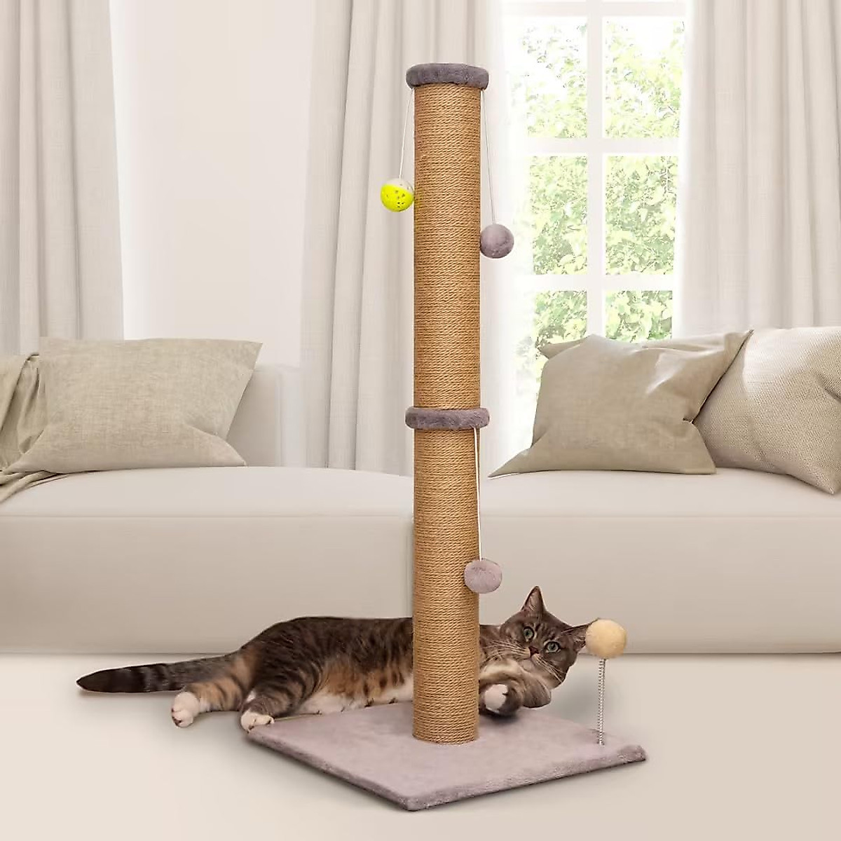 Tall Cat Scratching Post 36 inch Large Cat Scratch Post for Indoor Cats with Durable Natural Sisal Rope Scratcher Post Tree Kitten Interactive Toy-Gray