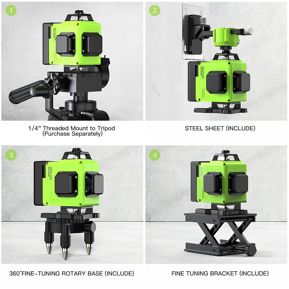 16 Lines Laser Level 360 Self Leveling, 4x360° 4D Green Beam Cross Line Lazer Level with 2 Batteries,360°Horizontal/Vertical Line Laser Remote Control for Tiling Floor Construction and Picture Hanging